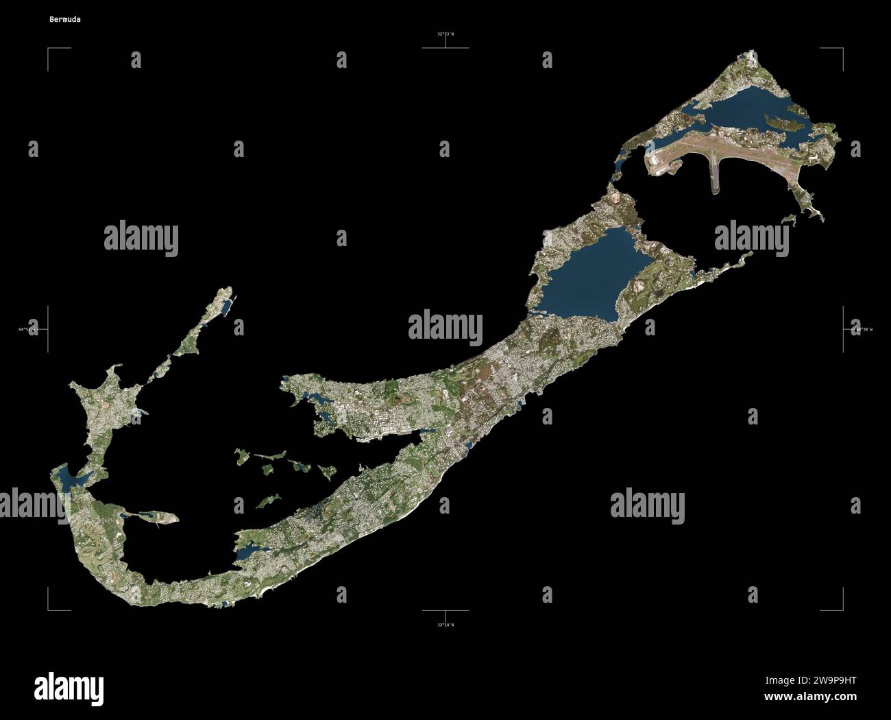 Shape of a high resolution satellite map of the Bermuda, with distance ...