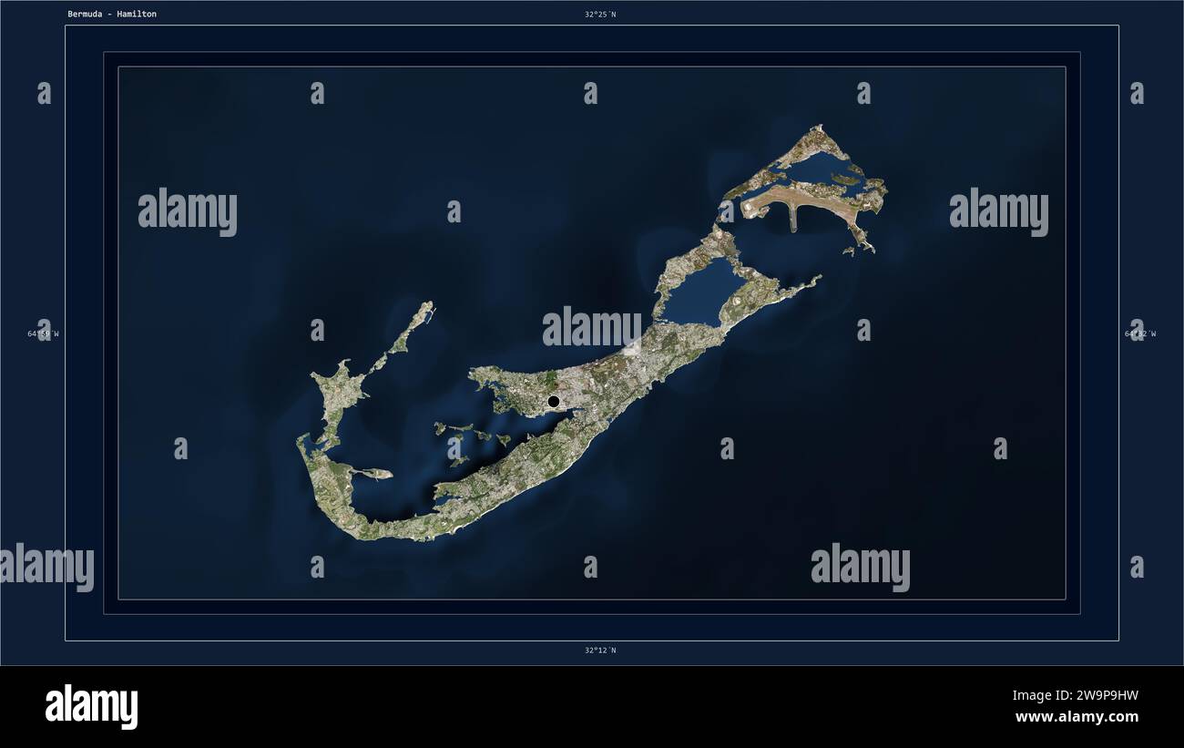 Bermuda highlighted on a low resolution satellite map map with the ...