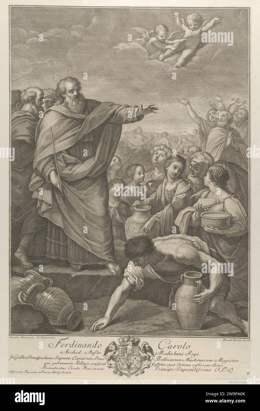 Moses at left with the Israelites who gather manna as it falls from the ...