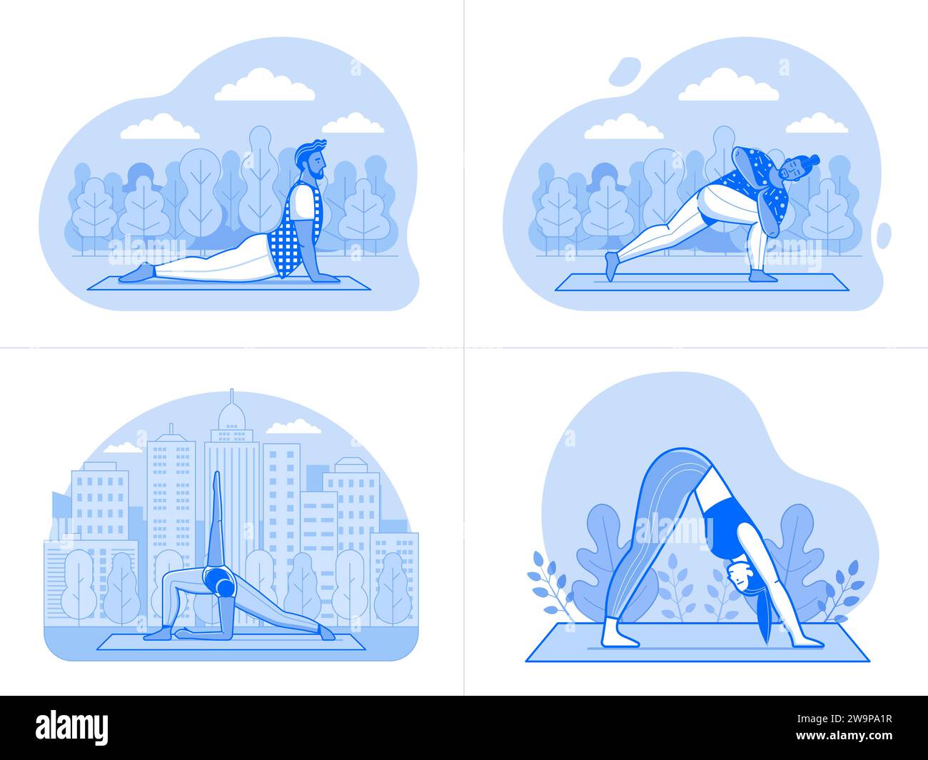 Diverse People Doing Yoga Outdoor Workout at Park Stock Vector Image ...