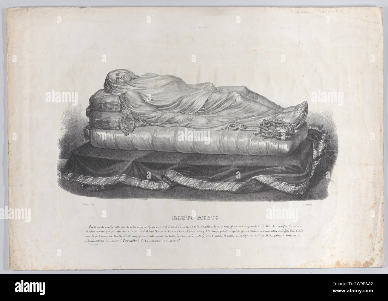 The dead Christ, wrapped in a shroud, after the marble statue in the ...