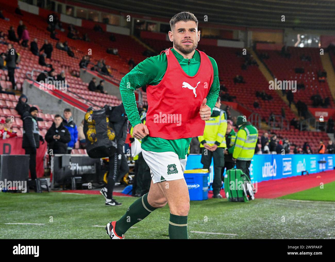 Joe Edwards #8 of Plymouth Argyle walks out before kick off during the ...