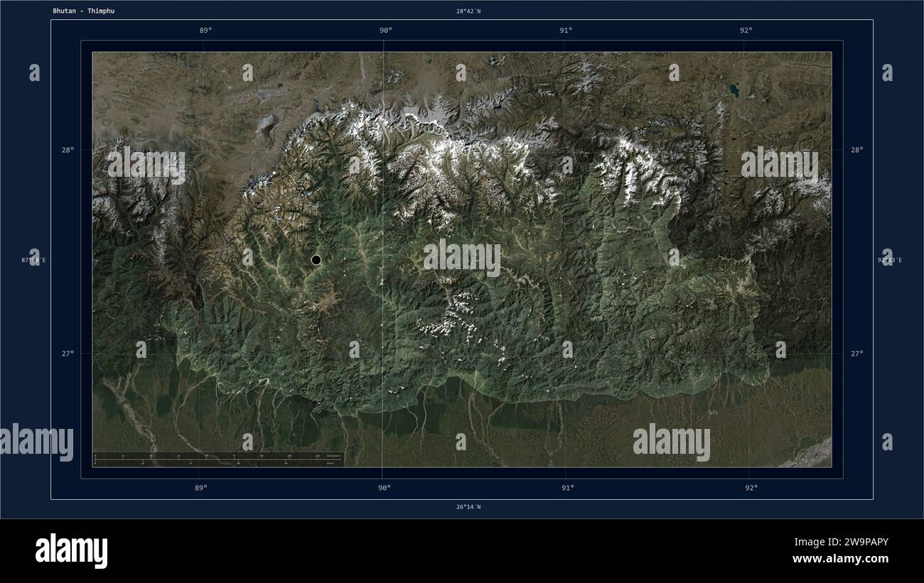 Bhutan highlighted on a low resolution satellite map map with the ...
