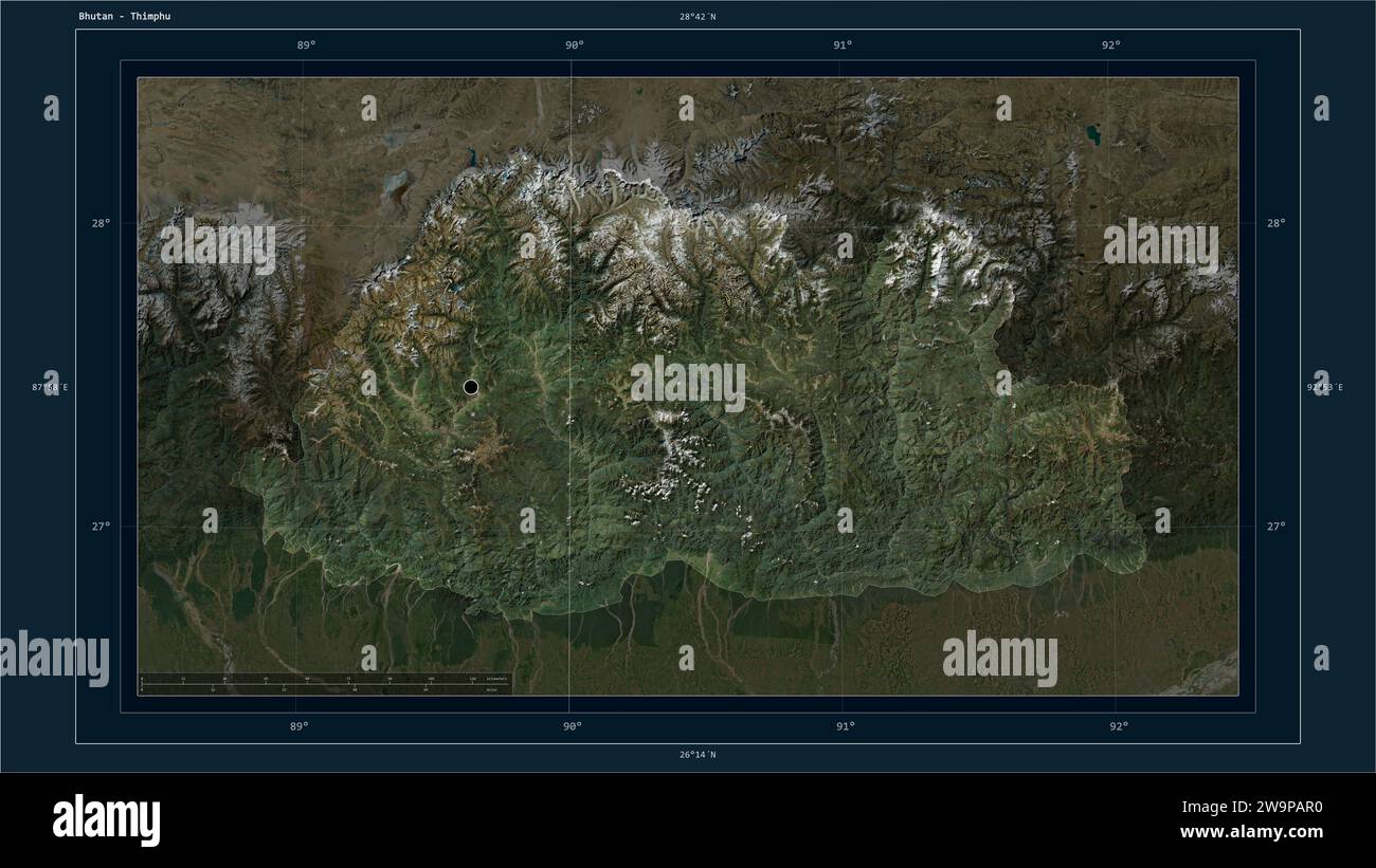 Bhutan highlighted on a high resolution satellite map map with the ...