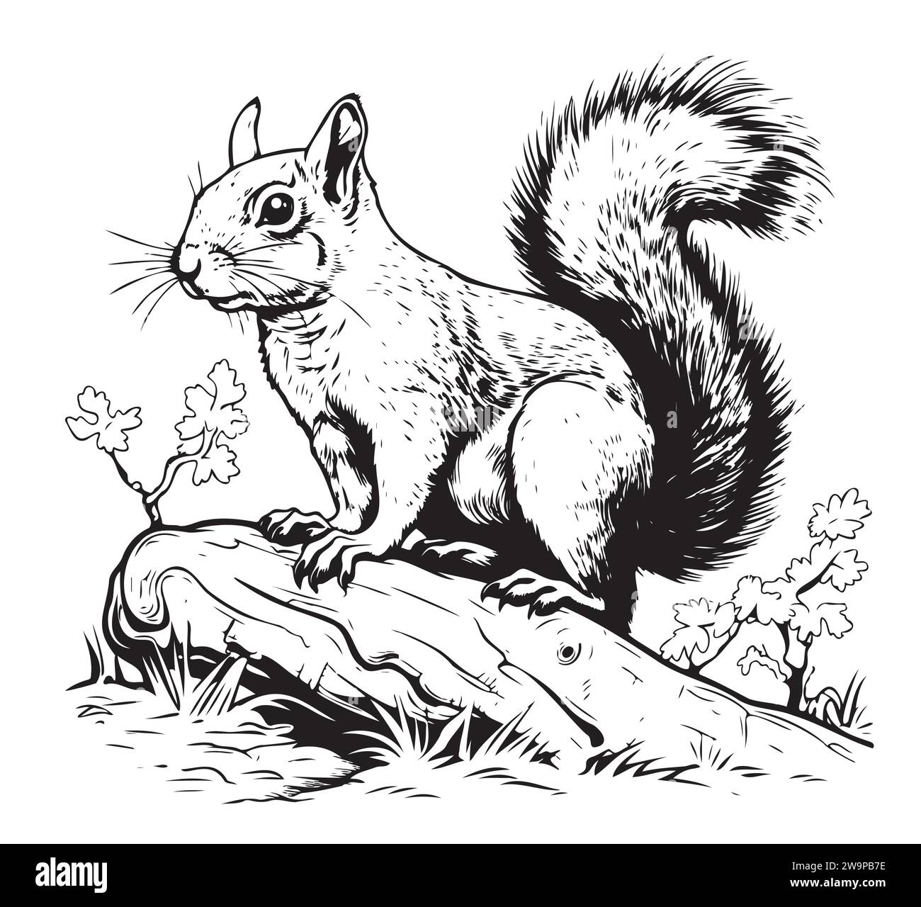 Hand Drawn Engraving Pen and Ink cute Squirrel Vintage Vector ...