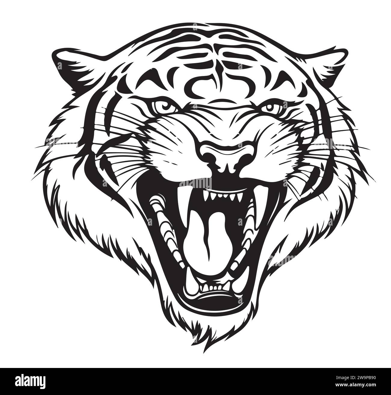 Angry Tiger face growling sketch hand drawn in doodle style Vector ...