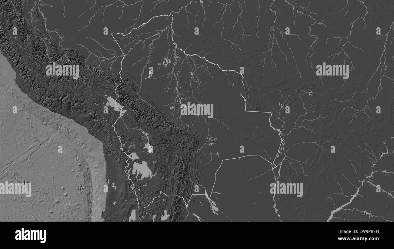 Bolivia outlined on a Bilevel elevation map with lakes and rivers Stock ...