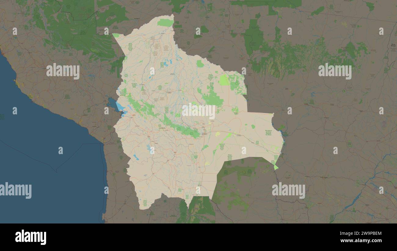 Bolivia highlighted on a topographic, OSM standard style map Stock ...