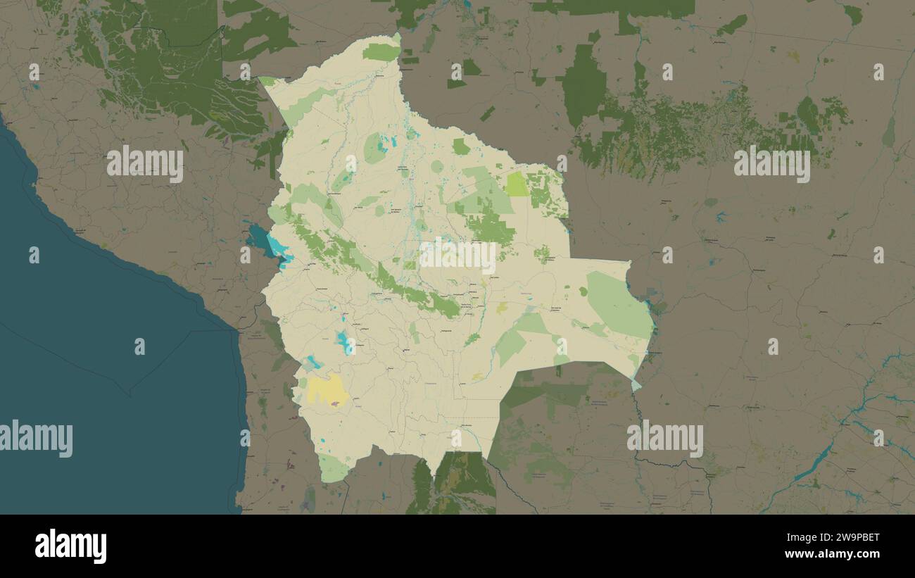 Bolivia highlighted on a topographic, OSM Humanitarian style map Stock ...