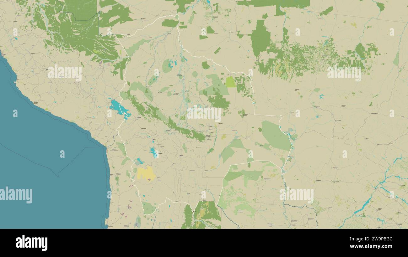 Bolivia outlined on a topographic, OSM Humanitarian style map Stock ...