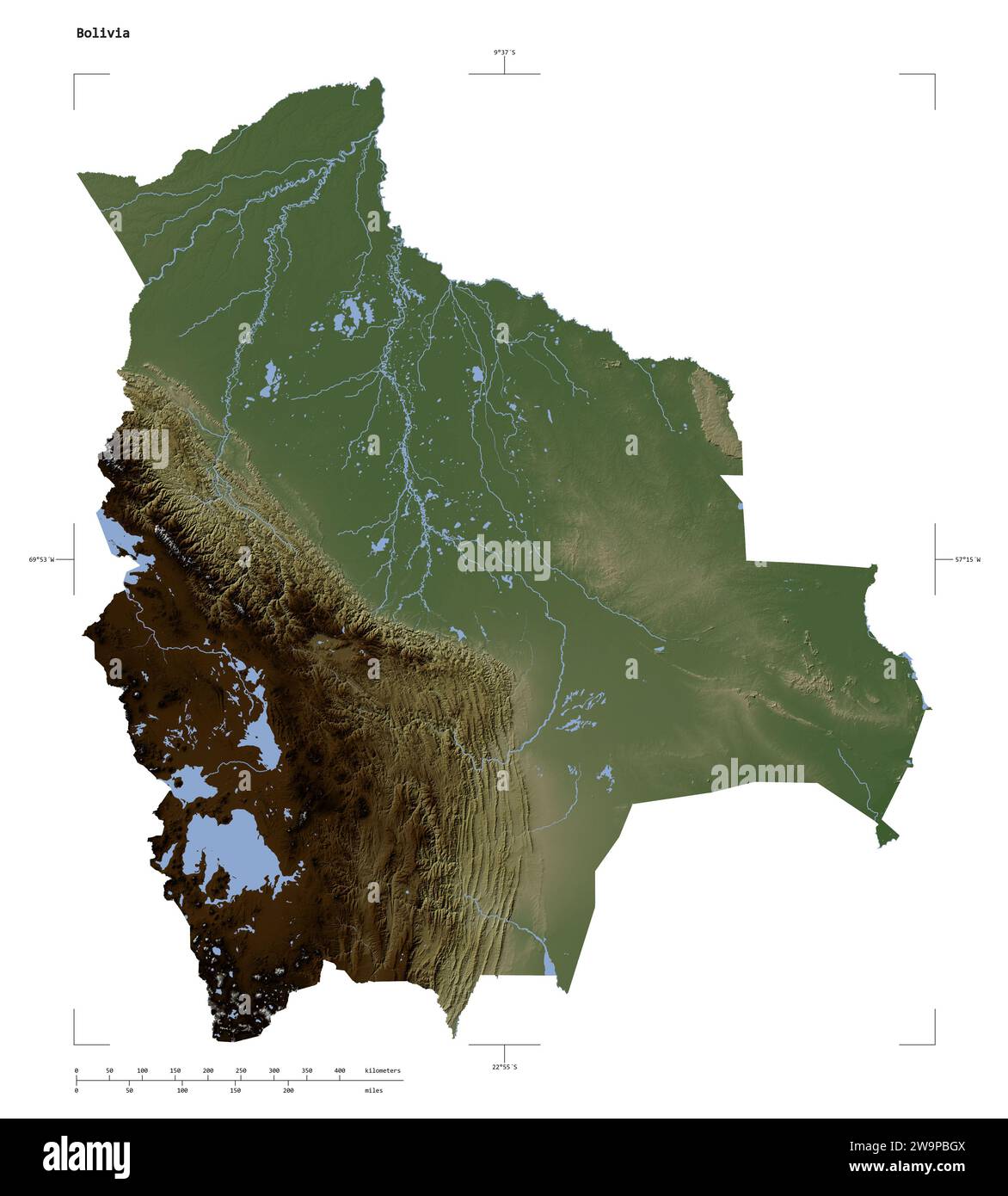 Shape of a Pale colored elevation map with lakes and rivers of the ...