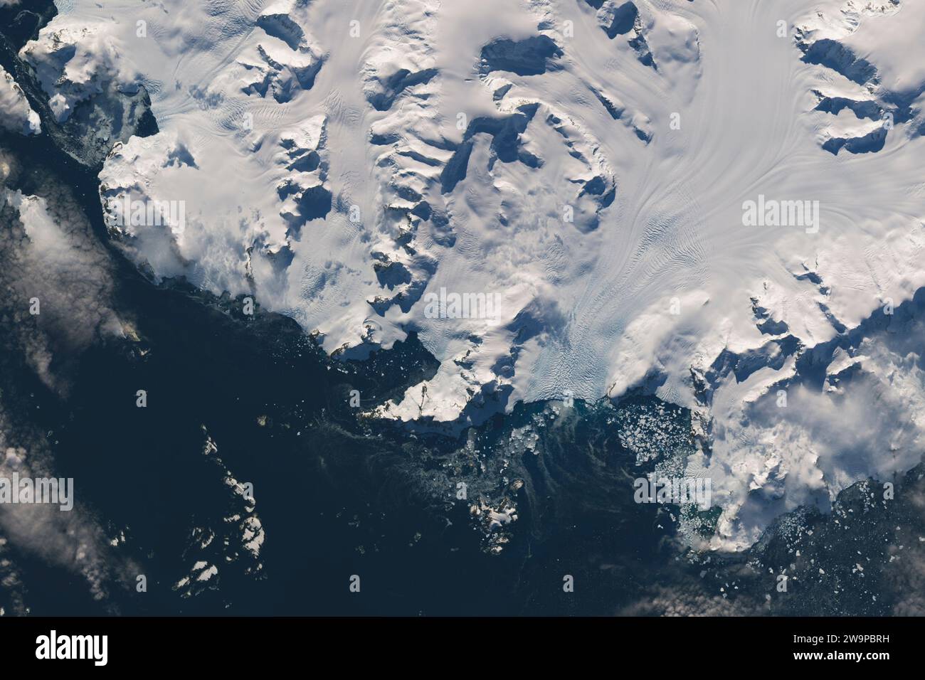 Aerial of Antarctic coast and the Kyiv peninsula with the Argentine ...