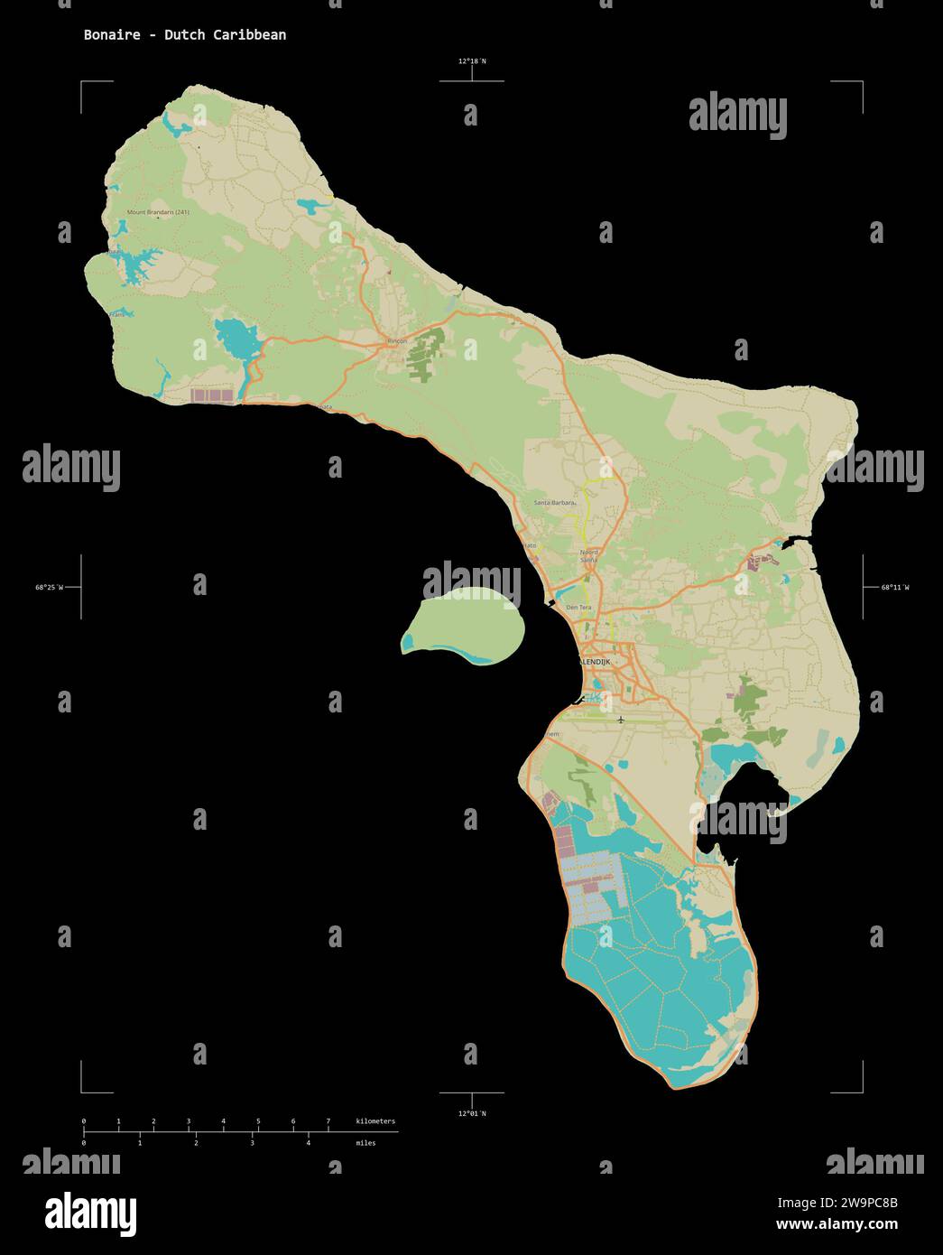 Shape of a topographic, OSM Humanitarian style map of the Bonaire ...