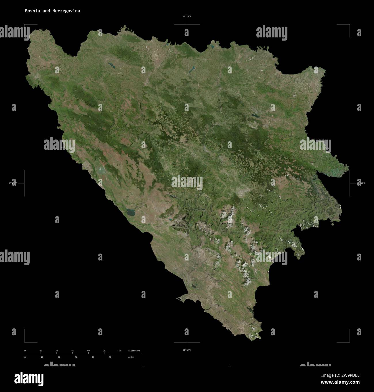 Shape of a high resolution satellite map of the Bosnia and Herzegovina ...