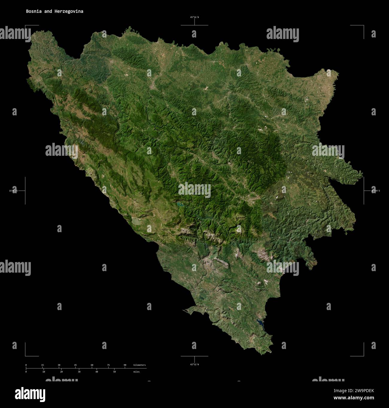 Shape of a low resolution satellite map of the Bosnia and Herzegovina ...