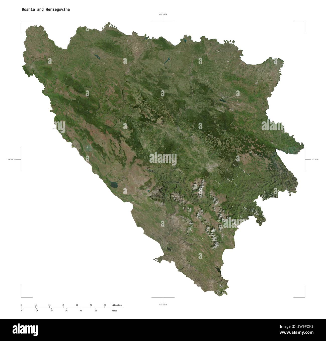 Shape of a high resolution satellite map of the Bosnia and Herzegovina ...