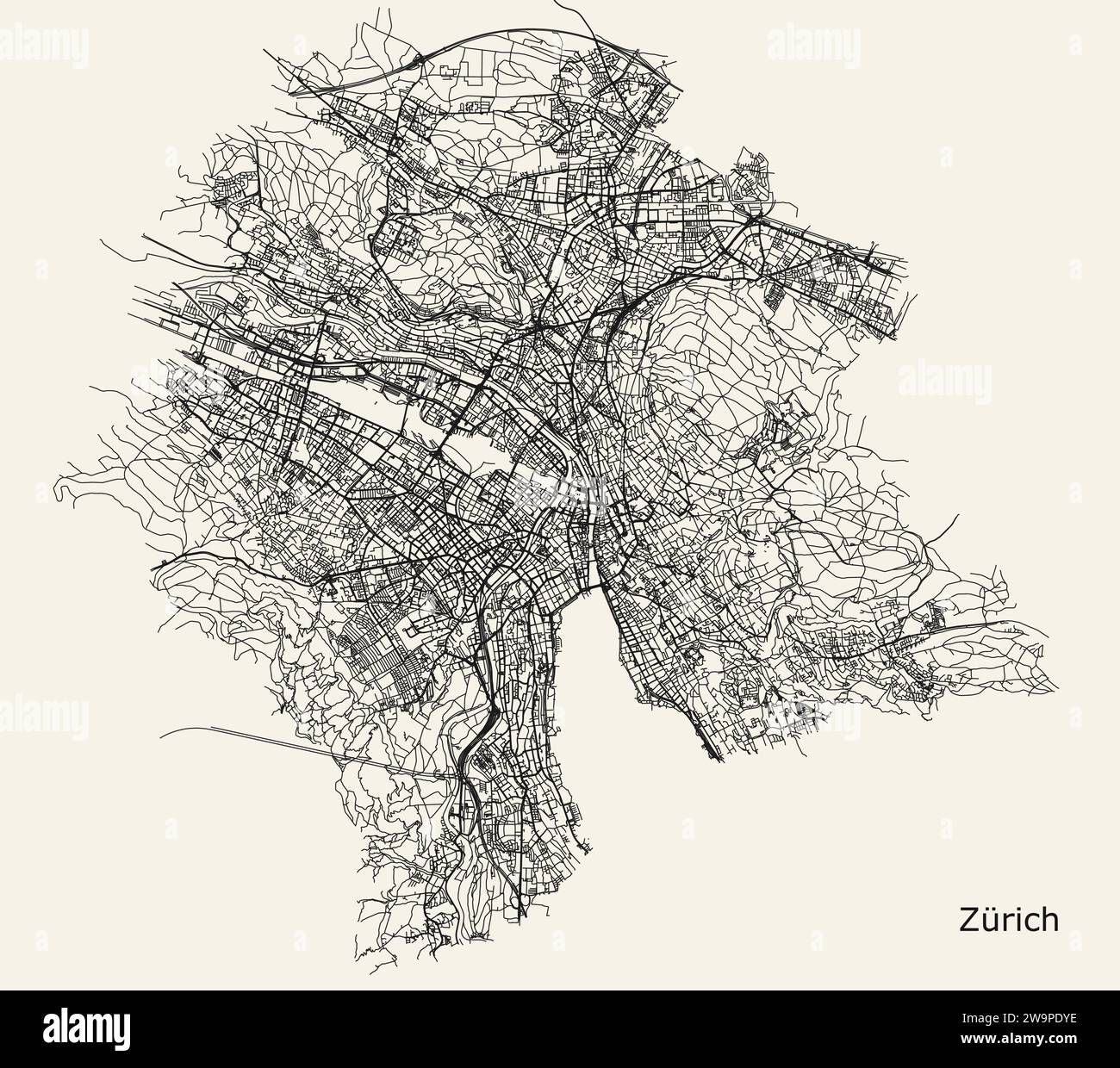 Vector city road map of Zurich, Switzerland Stock Vector Image & Art ...