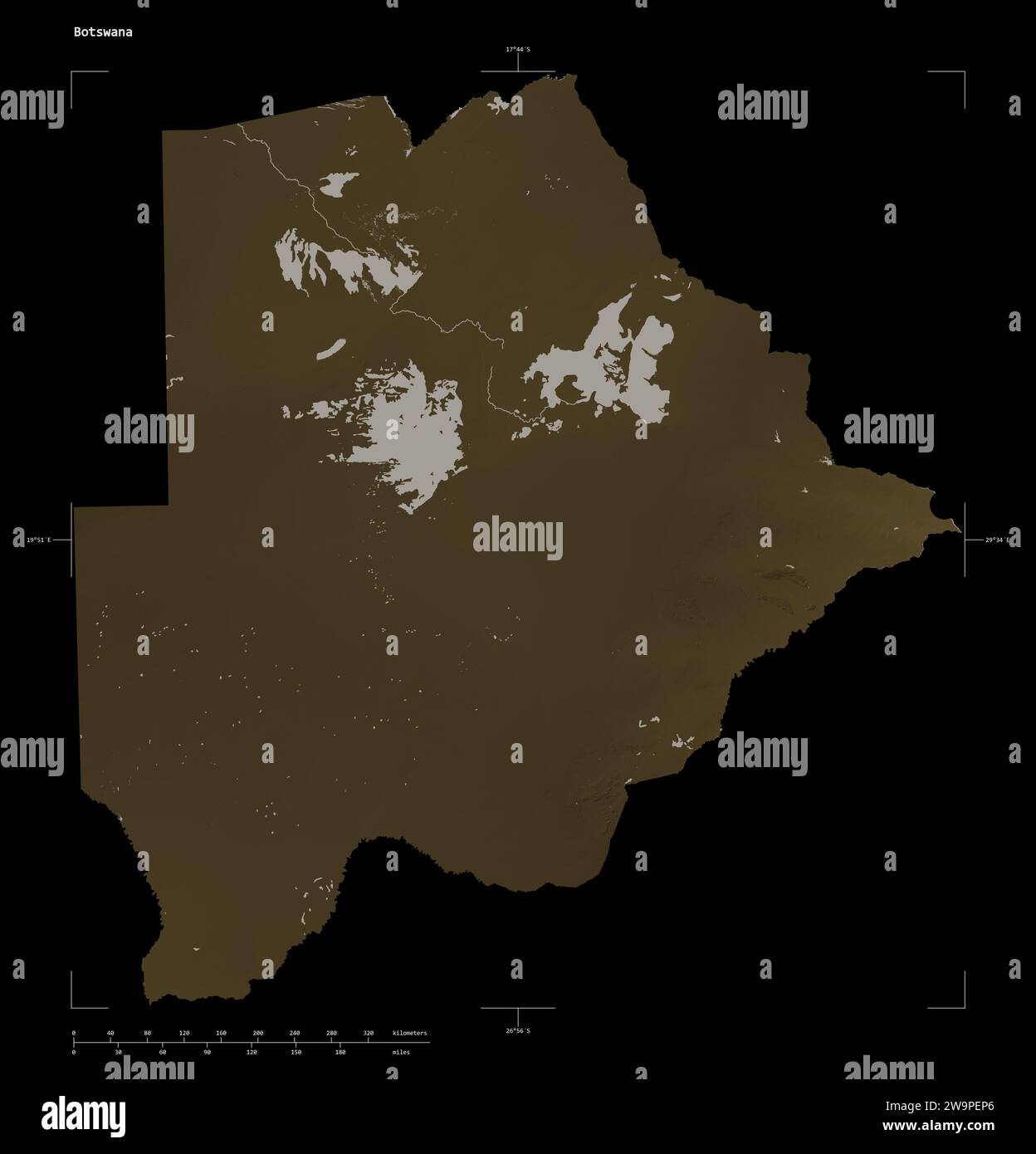 Shape of a elevation map colored in sepia tones with lakes and rivers ...