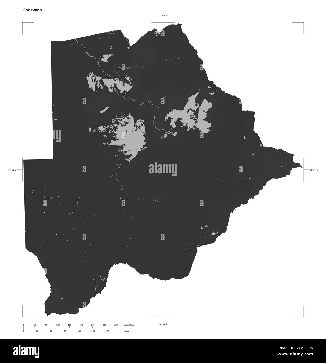 Shape of a Grayscale elevation map with lakes and rivers of the ...