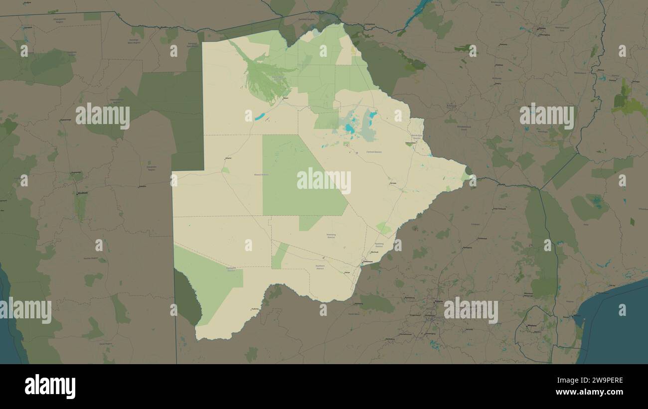 Botswana highlighted on a topographic, OSM Humanitarian style map Stock ...