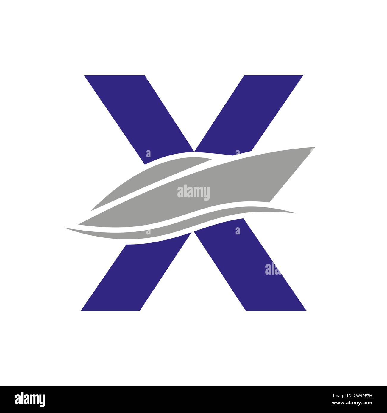 Initial Ship Logo On Letter X, Navy Sign With Boat Symbol Vector ...