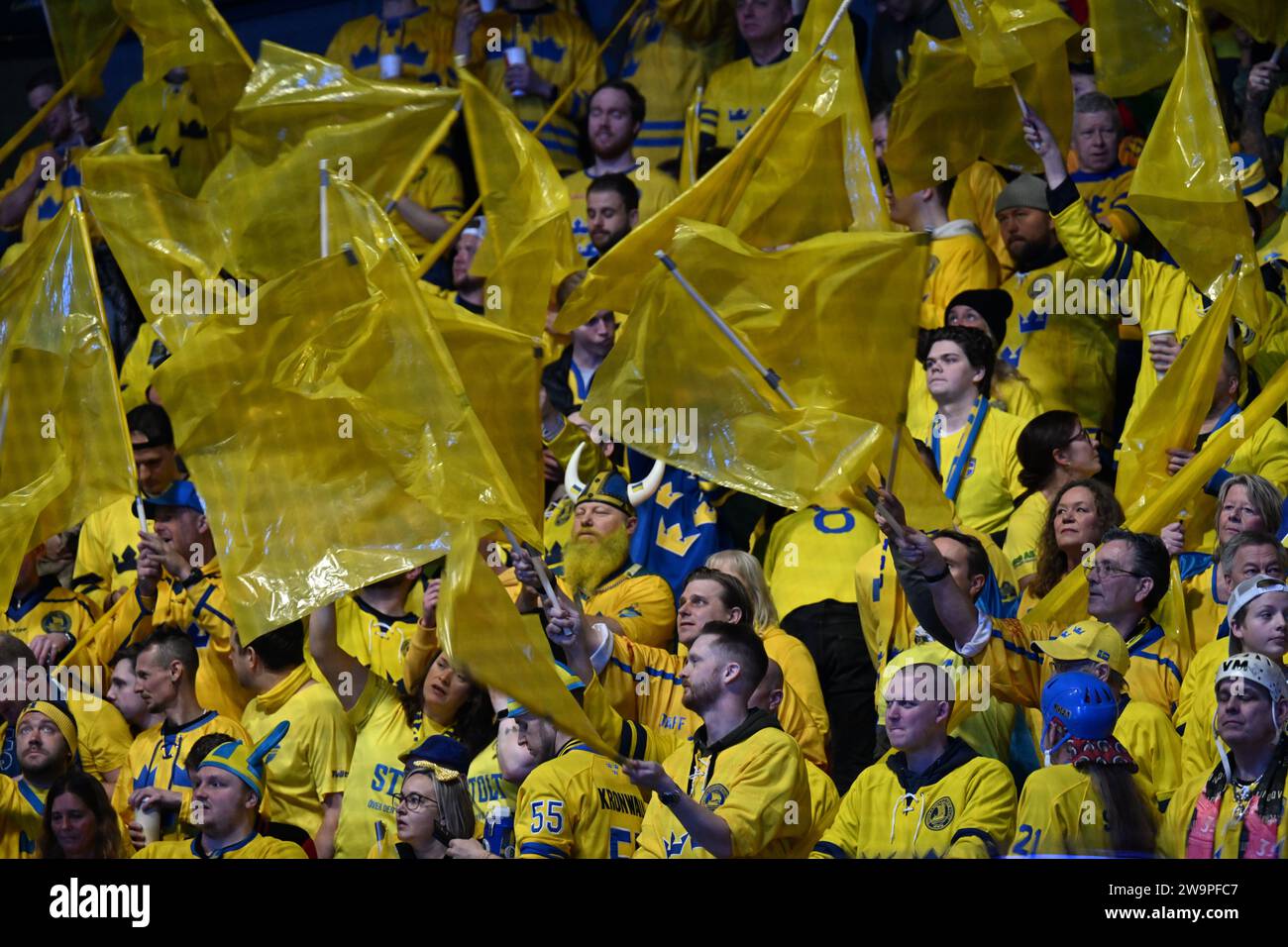 GOTHENBURG, SWEDEN 20231229Swedish supporters before during the IIHF ...