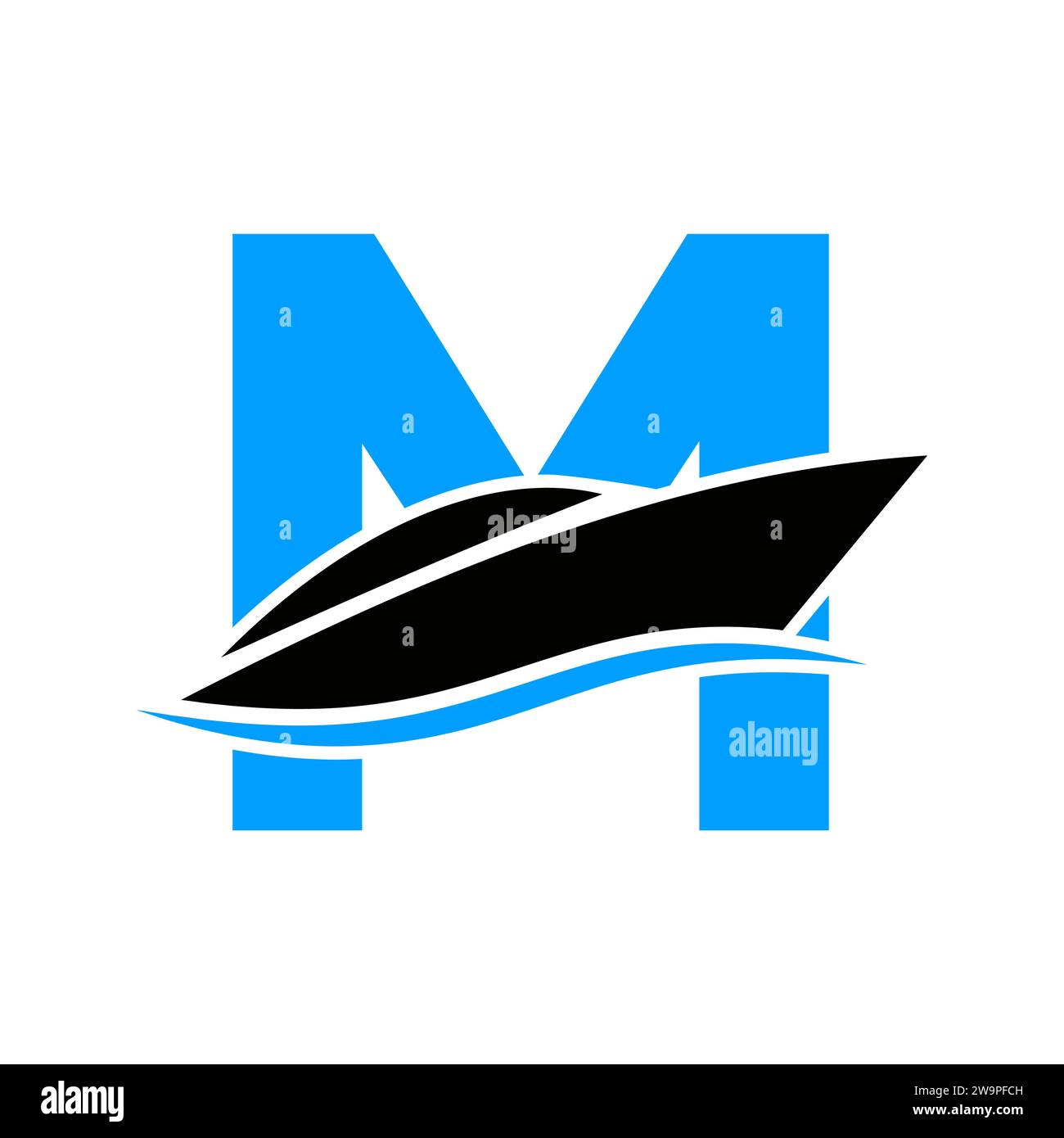 Initial Ship Logo On Letter M, Navy Sign With Boat Symbol Vector ...