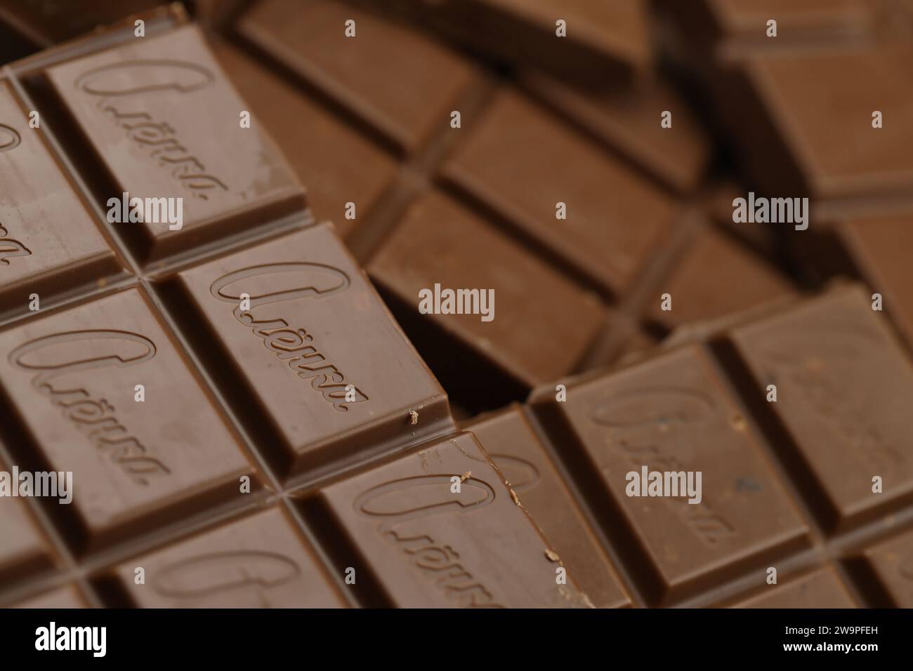 KHARKIV, UKRAINE - JANUARY 27, 2021 Alyonka chocolate square bars ...