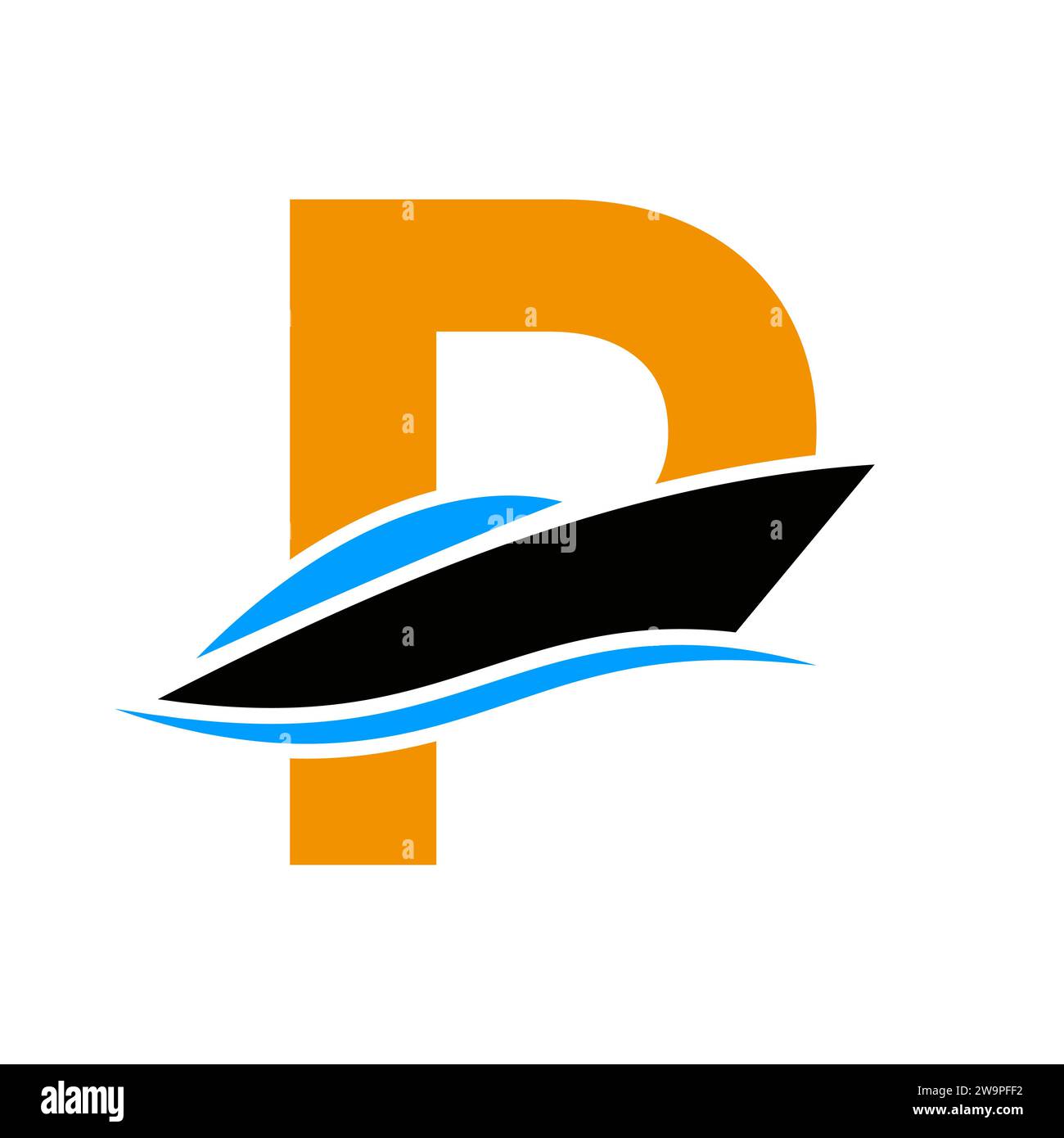Initial Ship Logo On Letter P, Navy Sign With Boat Symbol Vector ...