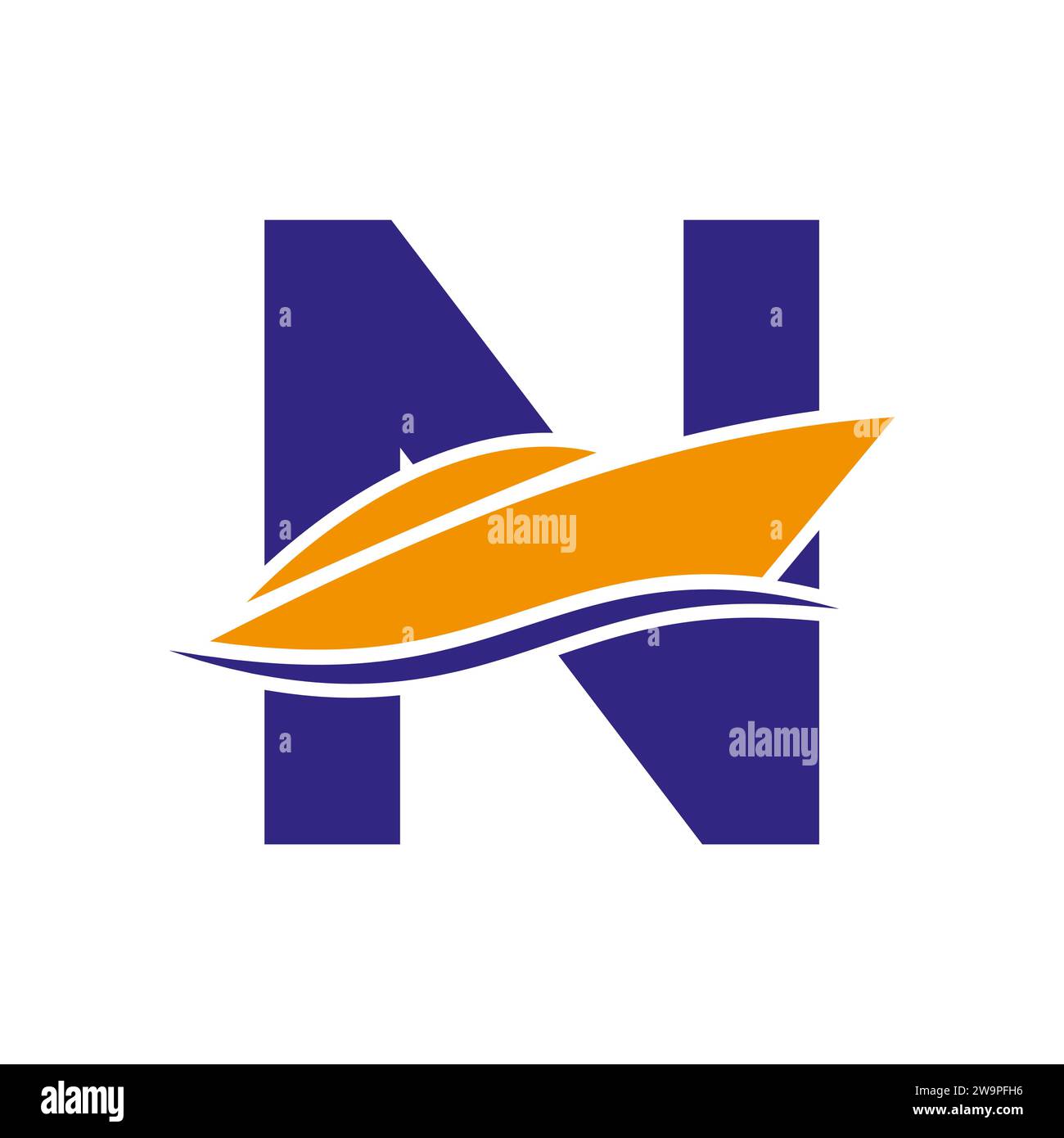 Initial Ship Logo On Letter N, Navy Sign With Boat Symbol Vector ...