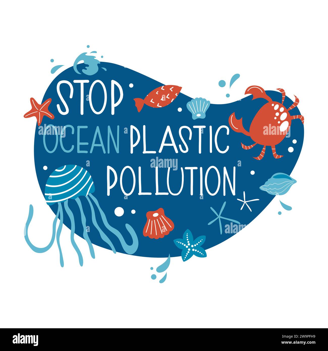 Hand drawn protect ocean ecology concept. Vector design with underwater ...