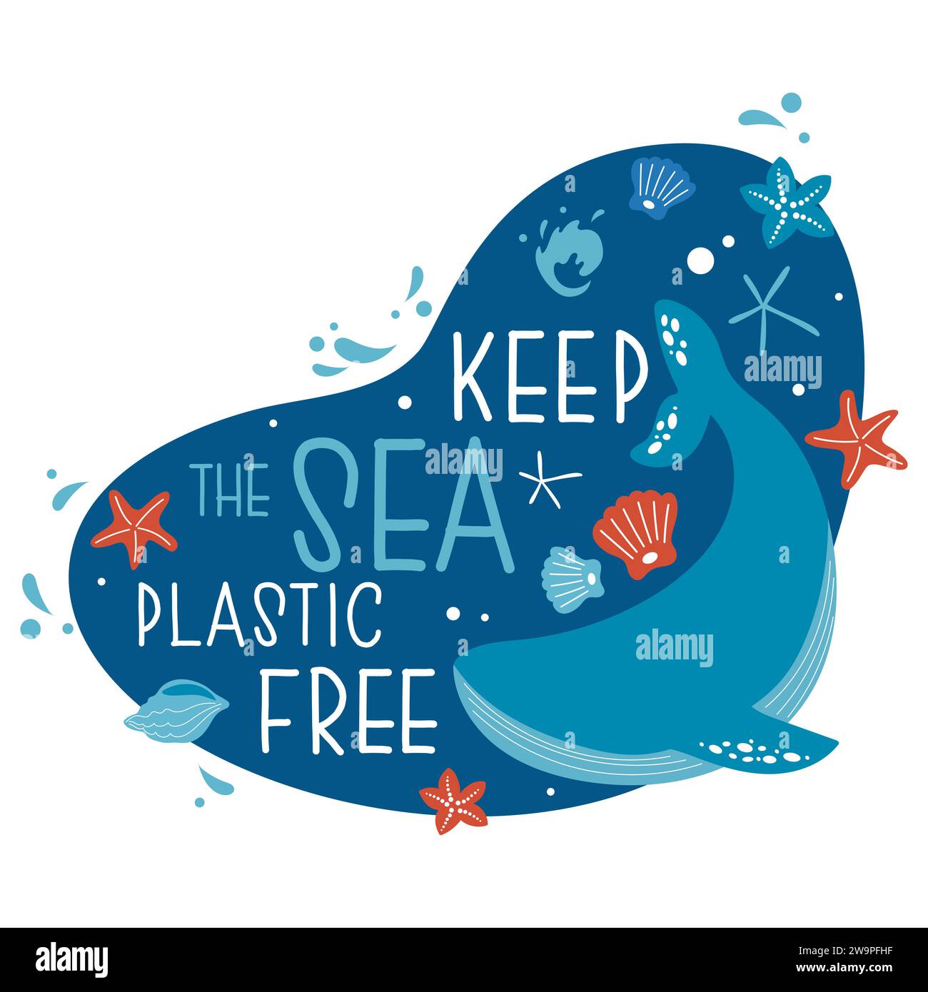 Hand drawn protect ocean ecology concept. Vector design with whale ...