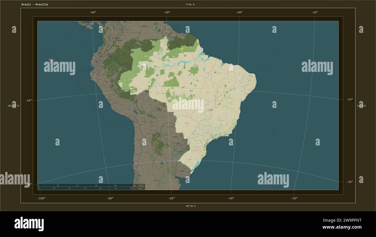 Brazil highlighted on a topographic, OSM Humanitarian style map map ...