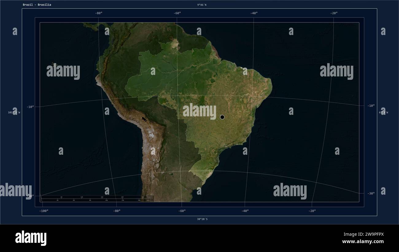 Brazil highlighted on a low resolution satellite map map with the ...