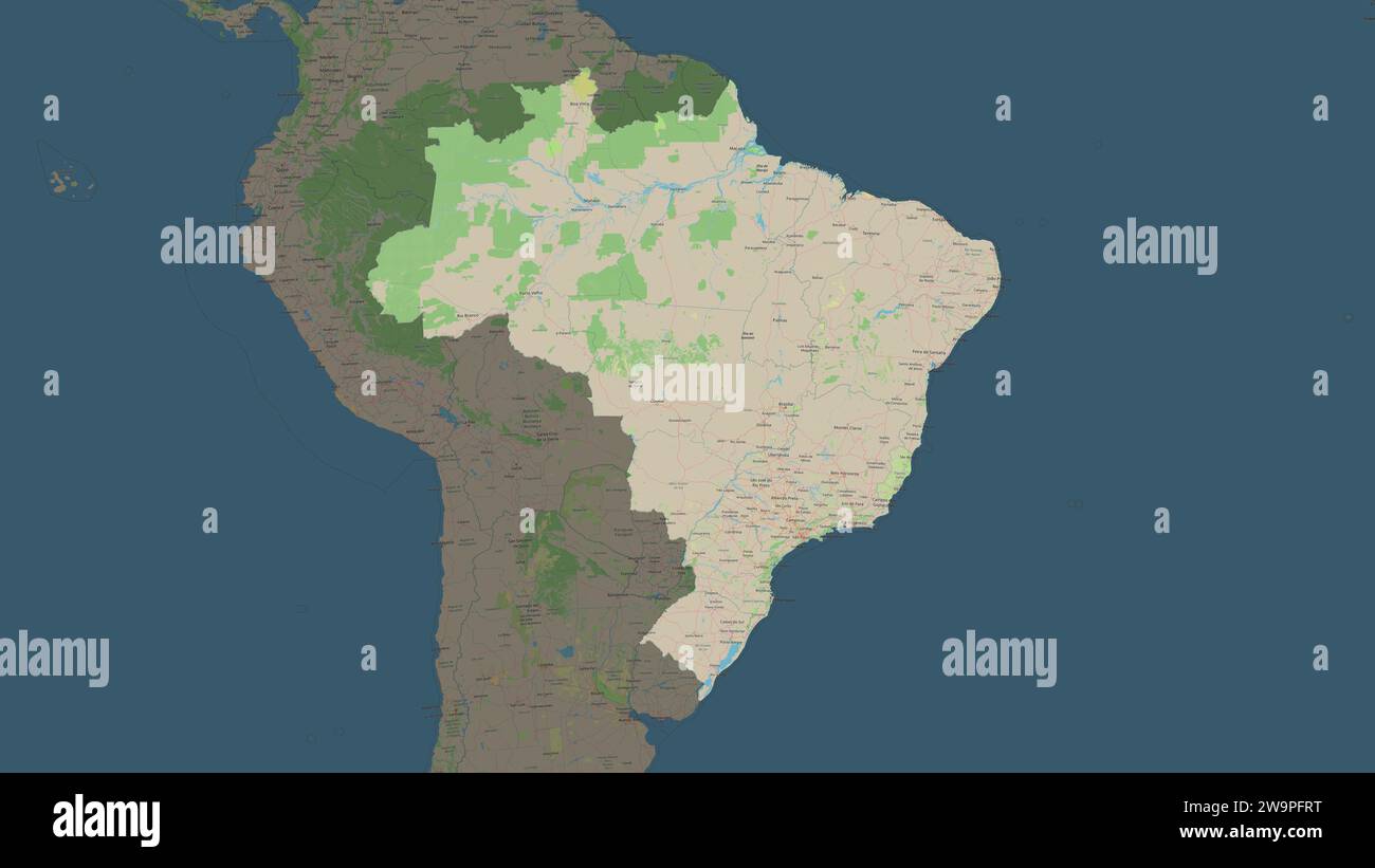 Brazil highlighted on a topographic, OSM Germany style map Stock Photo ...