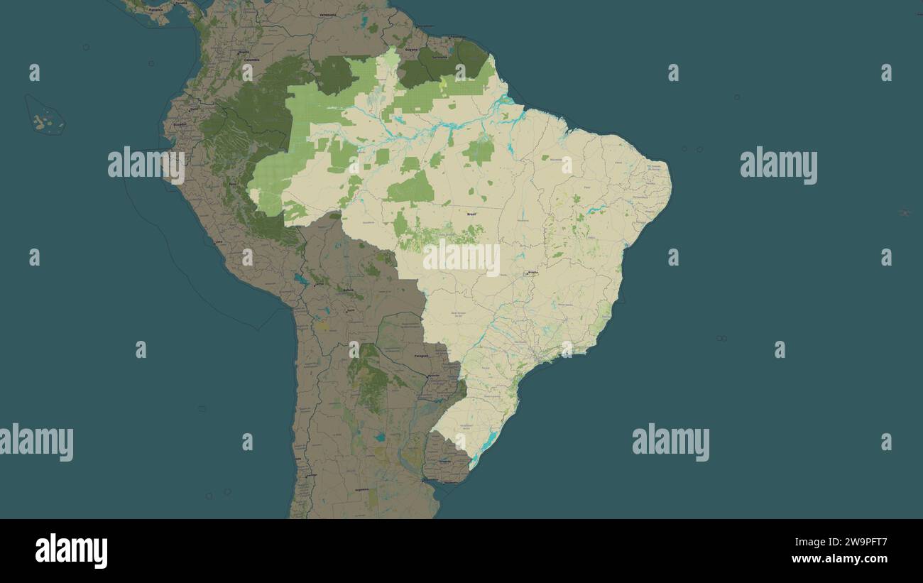 Brazil highlighted on a topographic, OSM Humanitarian style map Stock ...