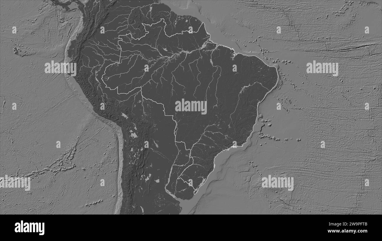 Brazil outlined on a Bilevel elevation map with lakes and rivers Stock ...