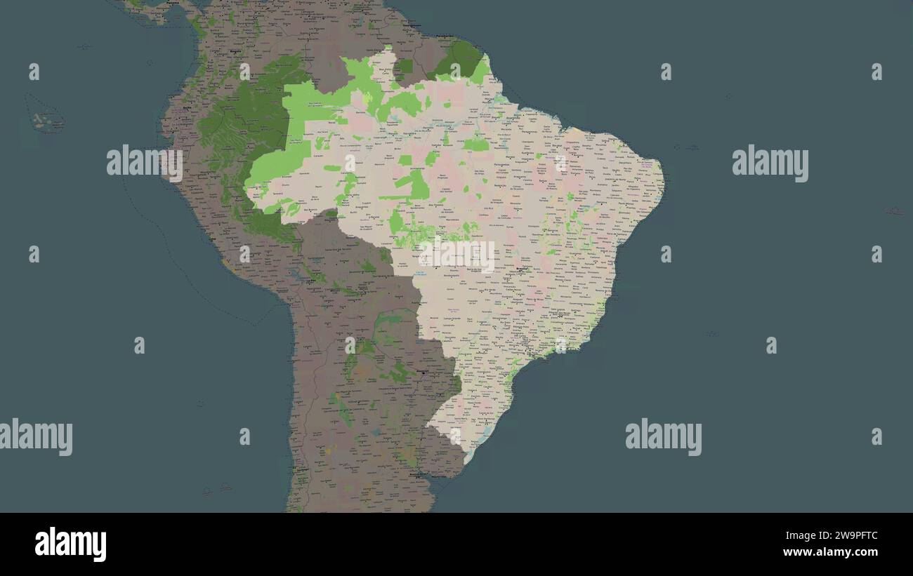 Brazil highlighted on a topographic, OSM France style map Stock Photo ...