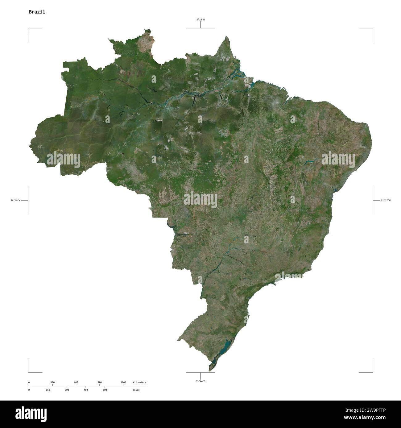 Shape of a high resolution satellite map of the Brazil, with distance ...
