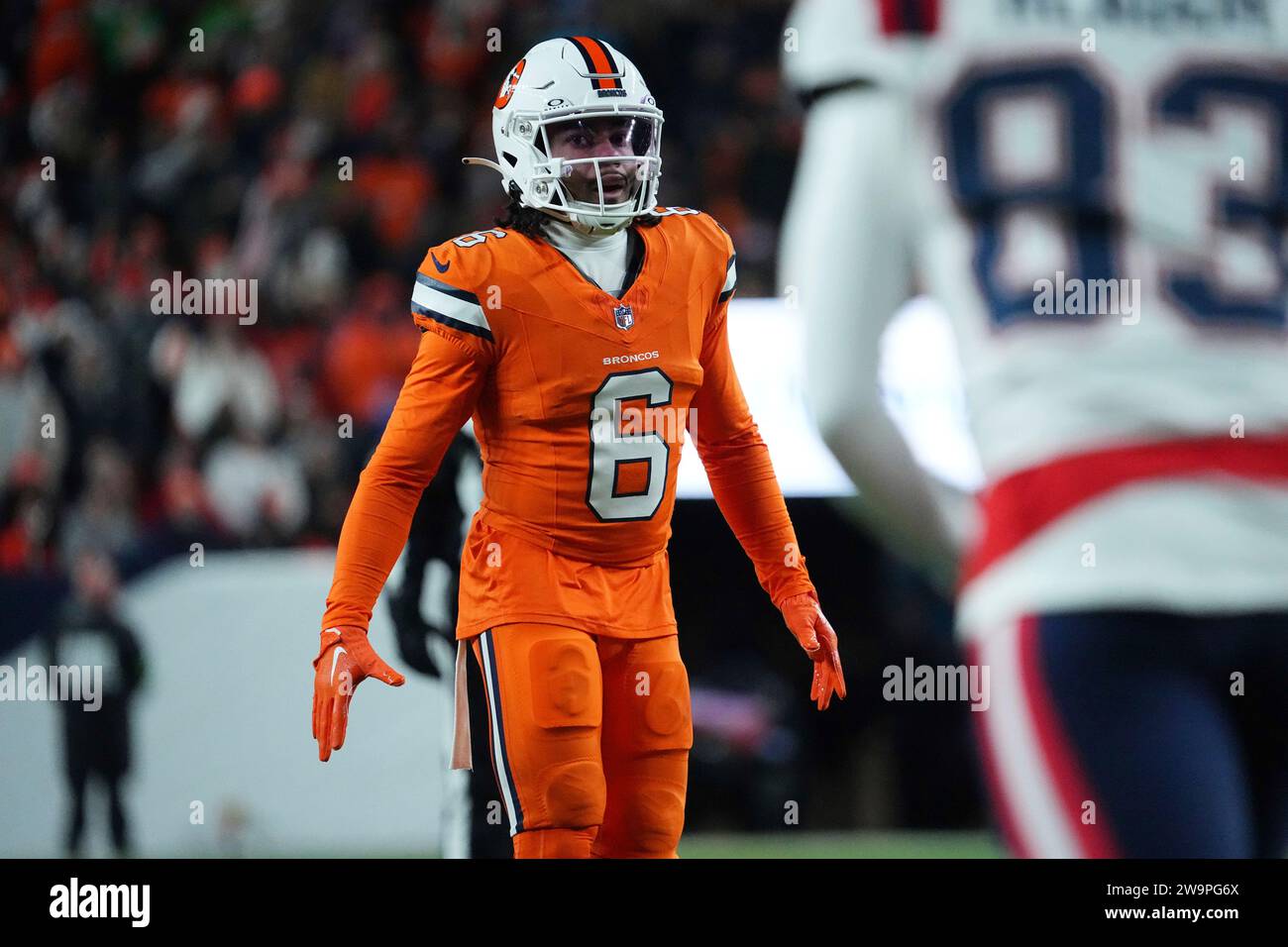Denver Broncos safety P.J. Locke (6) against the New England Patriots ...