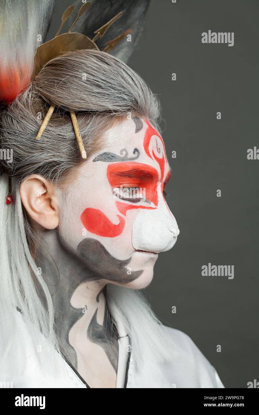 Beautiful female face with creative makeup close up Stock Photo - Alamy