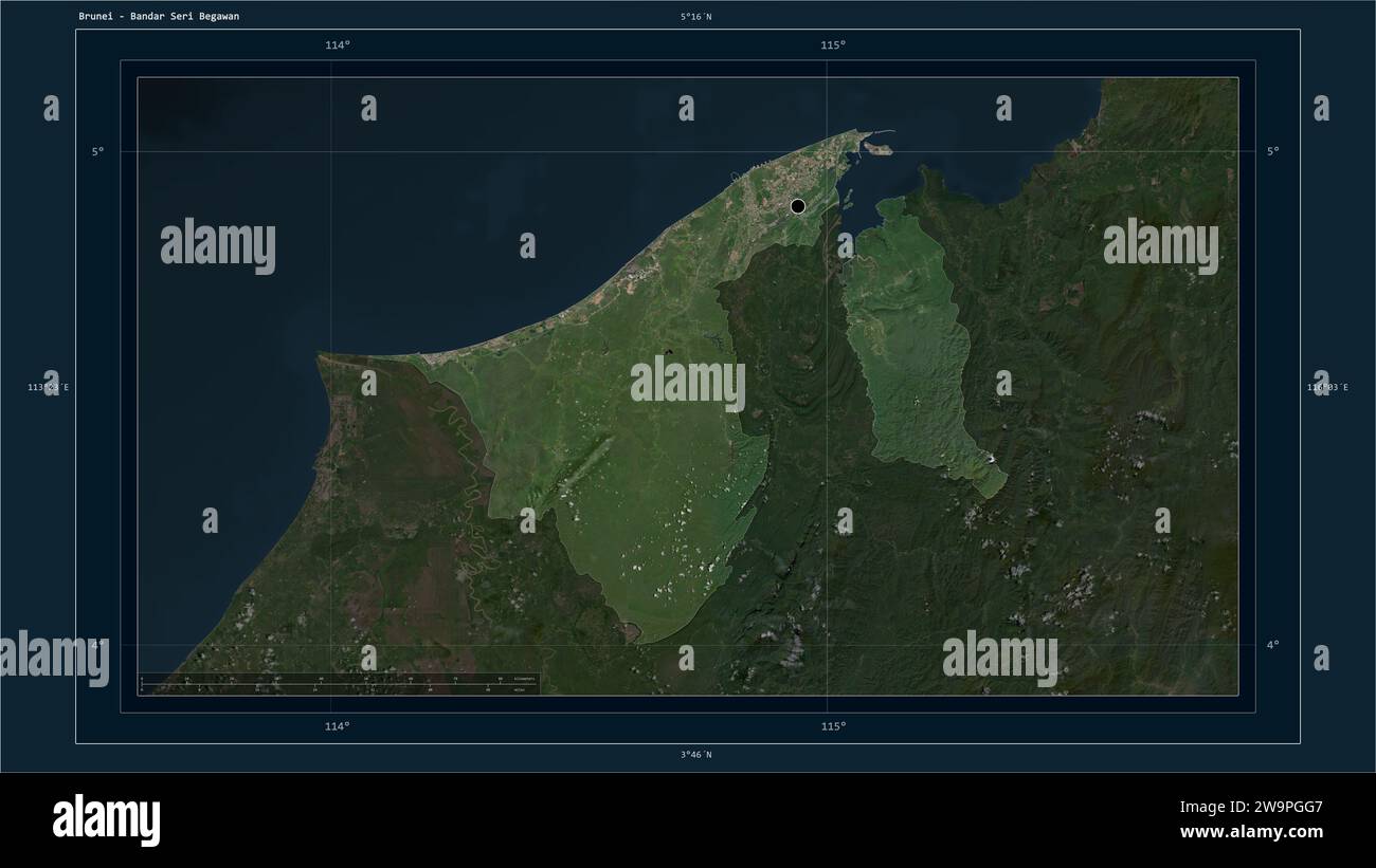 Brunei highlighted on a high resolution satellite map map with the ...