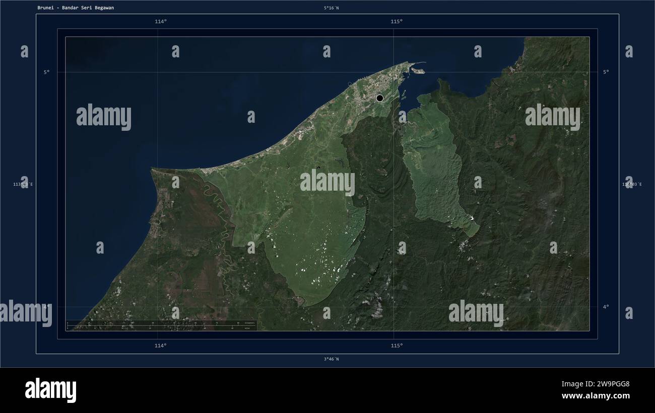 Brunei highlighted on a low resolution satellite map map with the ...