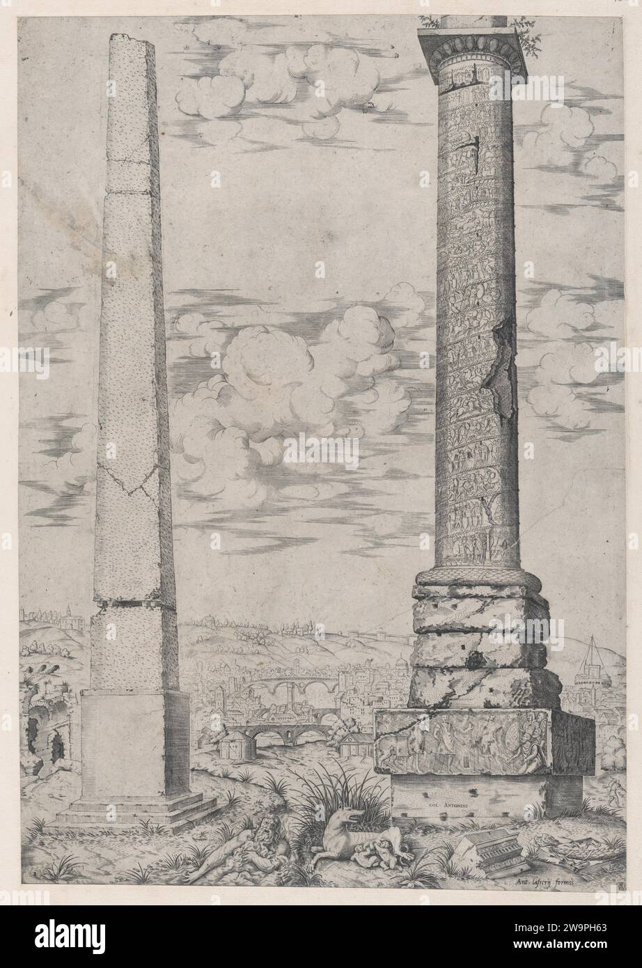 Column of Antoninus and a Roman Obelisk, from "Speculum Romanae ...