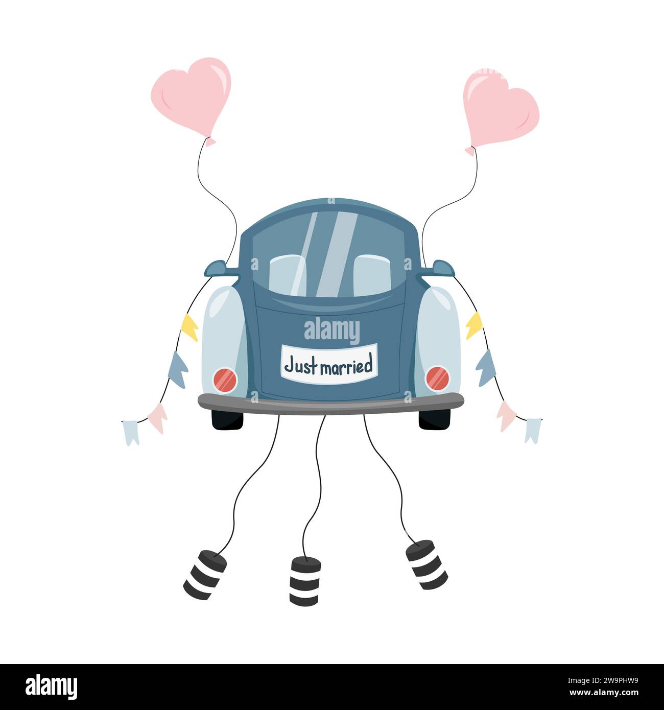 Newlyweds car with balloons, flags and cans Stock Vector Image & Art ...