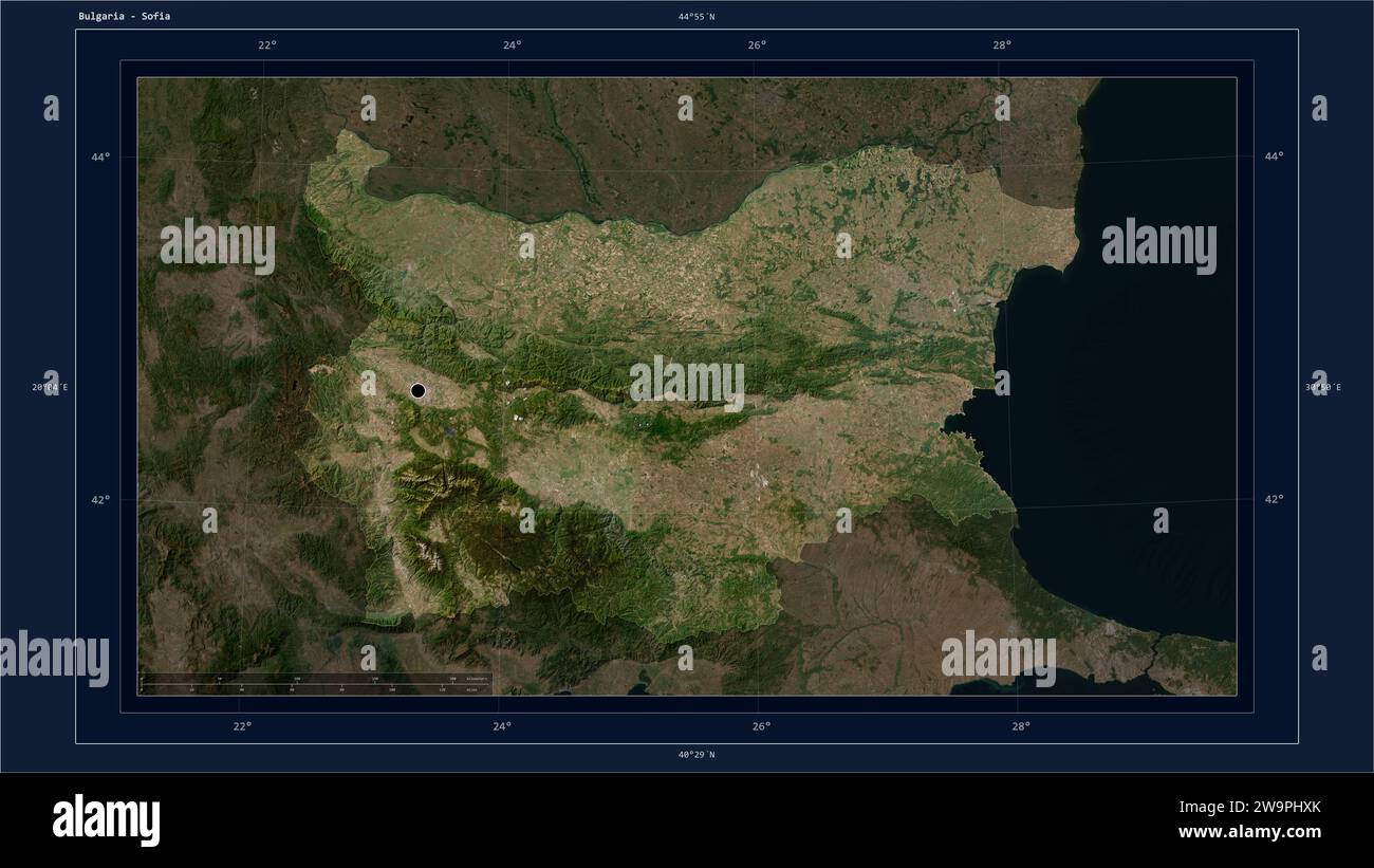 Bulgaria highlighted on a low resolution satellite map map with the ...