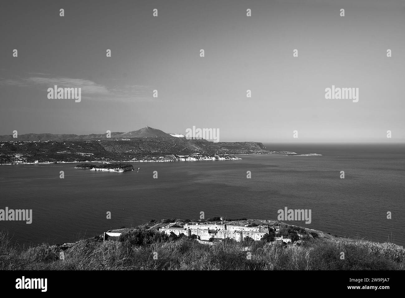 View of Souda Bay and the stone walls of the historic castle on the ...