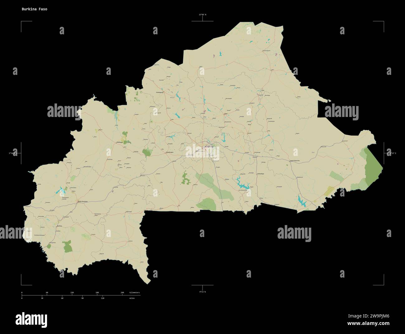 Shape of a topographic, OSM Humanitarian style map of the Burkina Faso ...