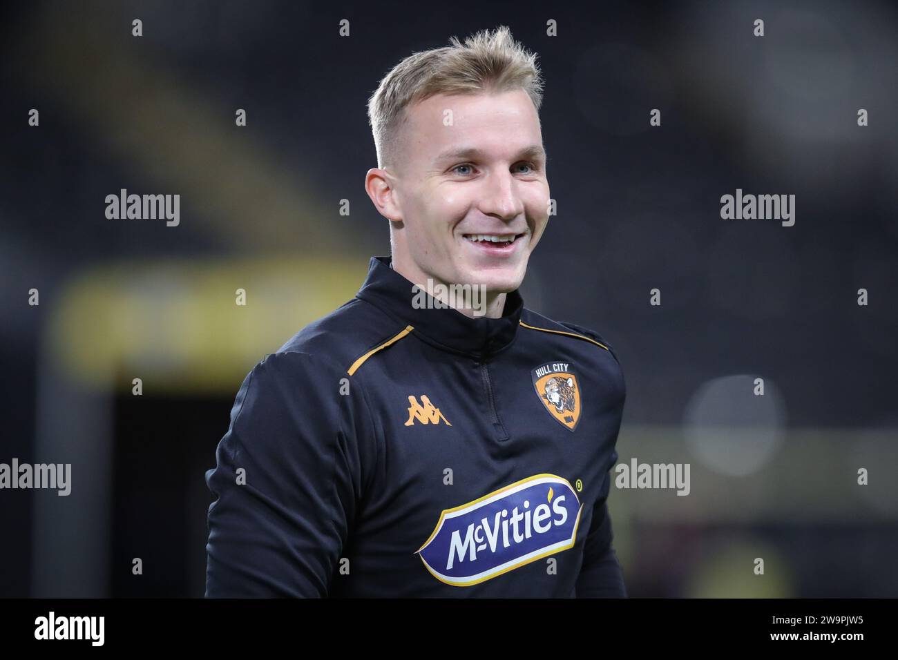 Hull, UK. 29th Dec, 2023. David Robson #34 of Hull City during the pre ...