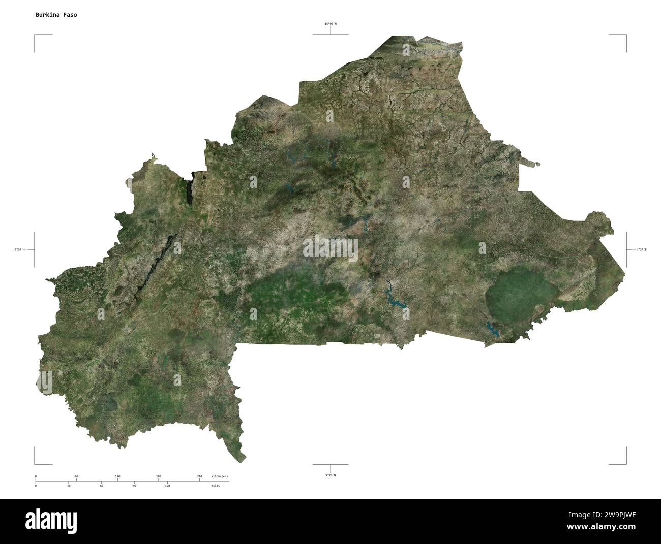 Shape of a high resolution satellite map of the Burkina Faso, with ...